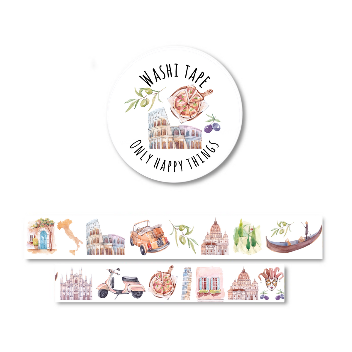 Washi tape Let's go to Italy (2 cm) – Only Happy Things Wholesale